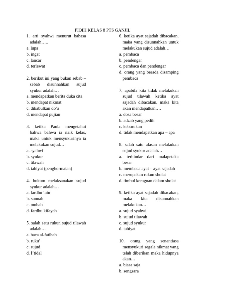 Fiqih Kelas 8 PTS Ganjil | PDF