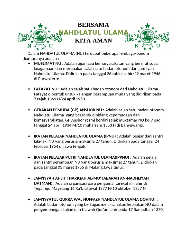 BERSAMA NU KITA AMAN | PDF