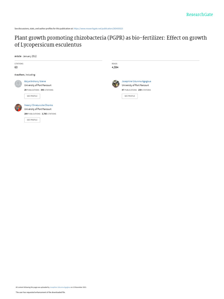 PGPR Biofertilizer Effects on Tomato Growth | PDF | Root | Botany