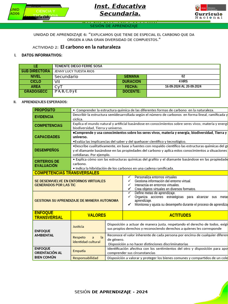 B-3º Ses Act 2-Cyt-Und 6 | PDF | Aprendizaje | Carbón
