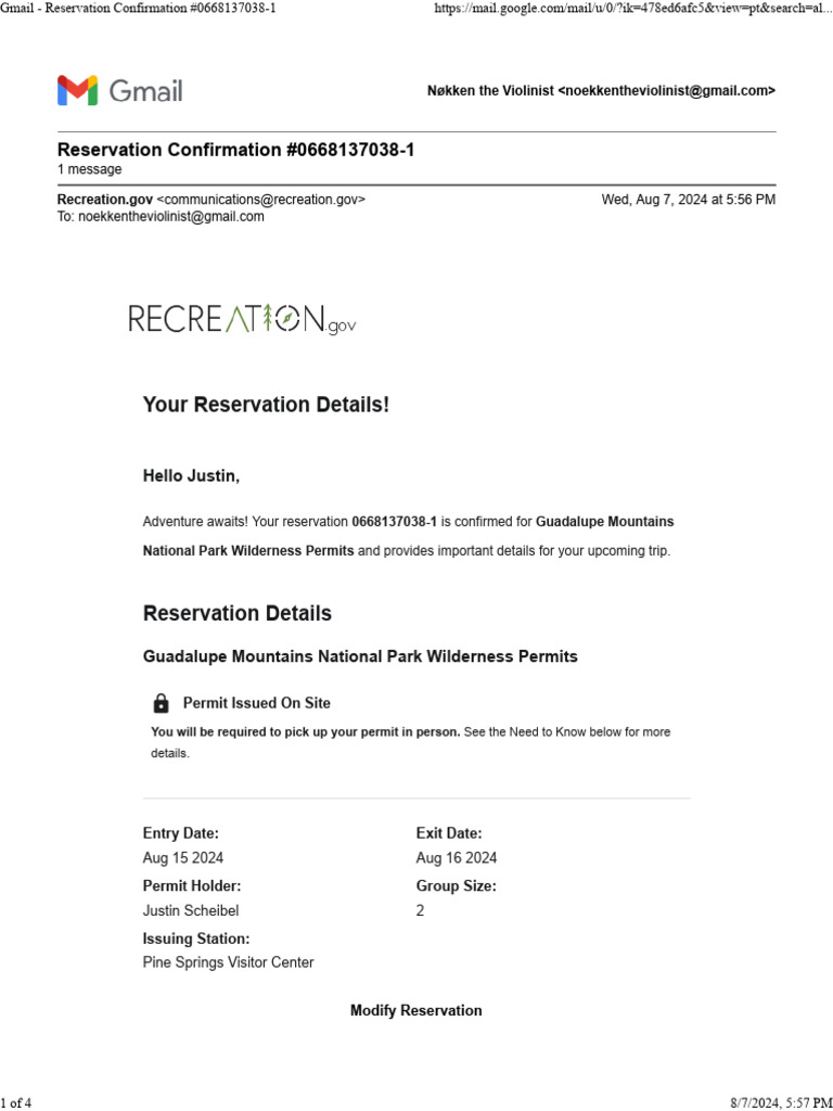 Guadalupe Mountains Peak Wilderness Permit | PDF