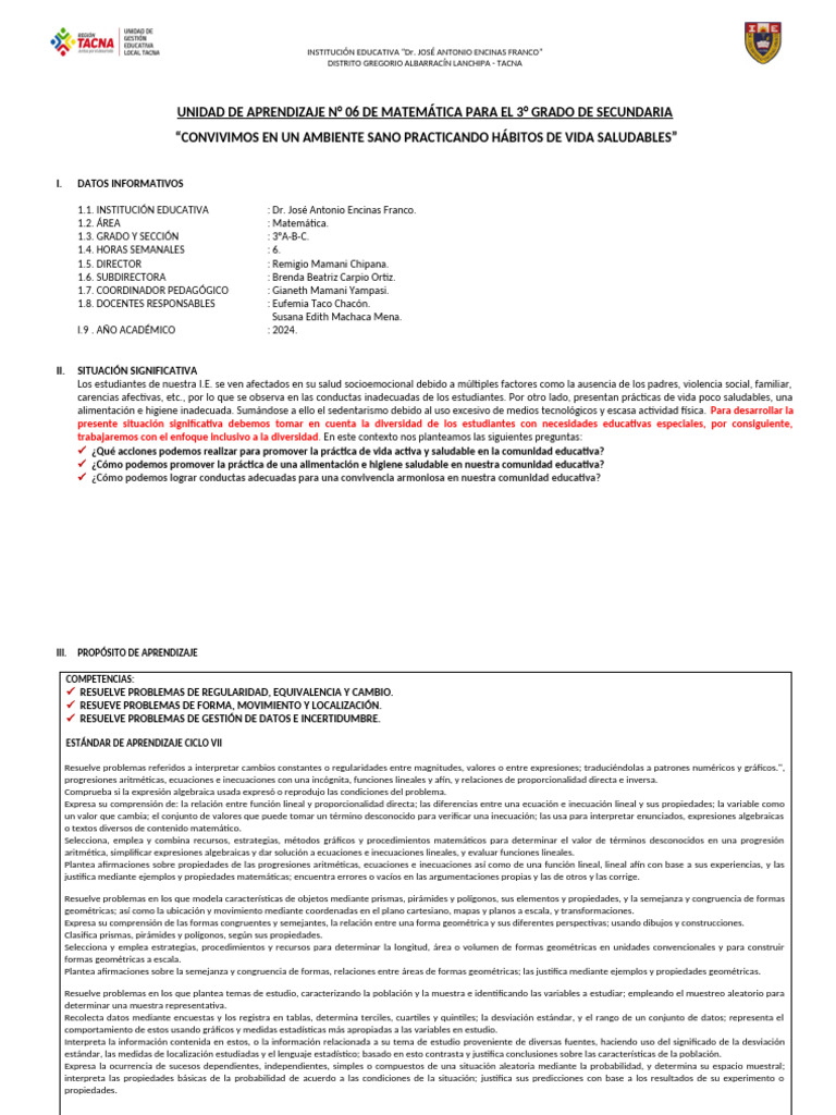 Unidad 6 - Tercer Grado - 2024 | PDF