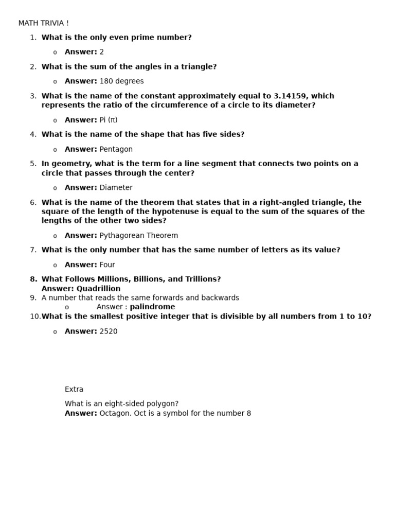MATH TRIVIA | PDF