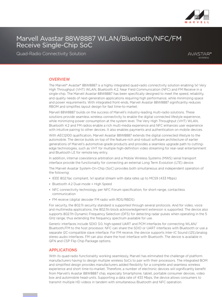 Marvell Avastar 88w8887 Soc-01 PB v5 | PDF