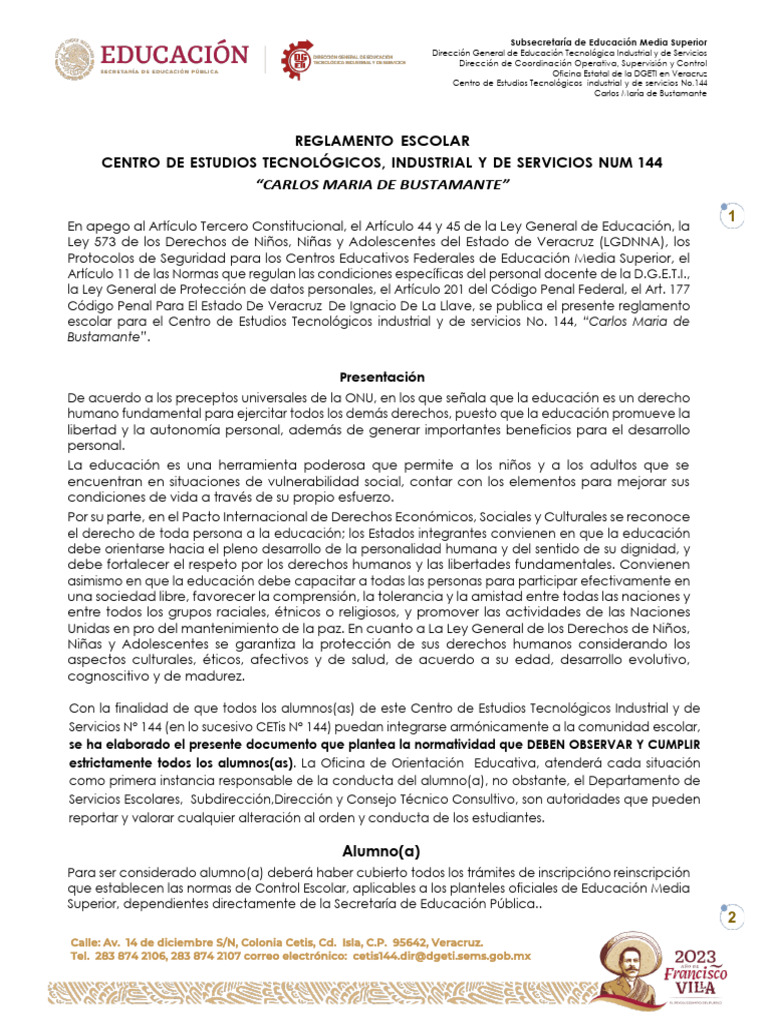 Reglamento Escolar Cetis 144 (1)-1 | PDF