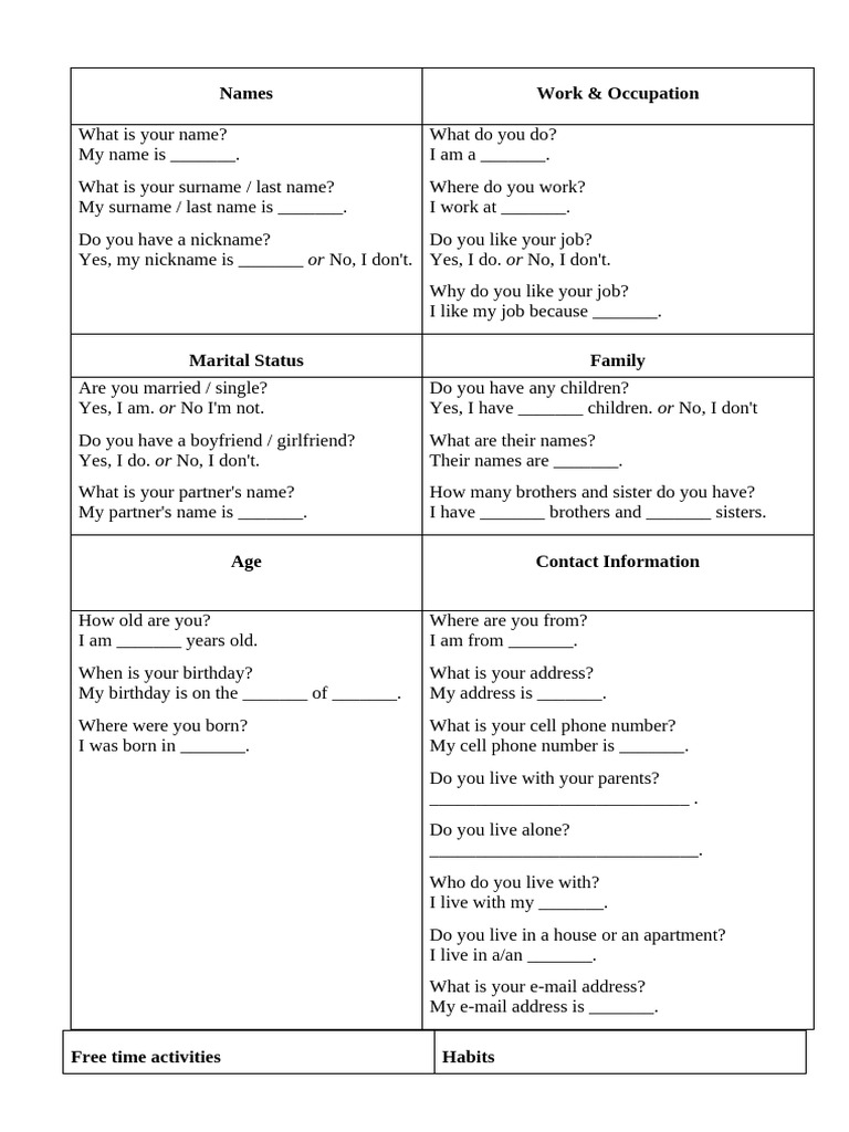Personal Info-Activity | PDF