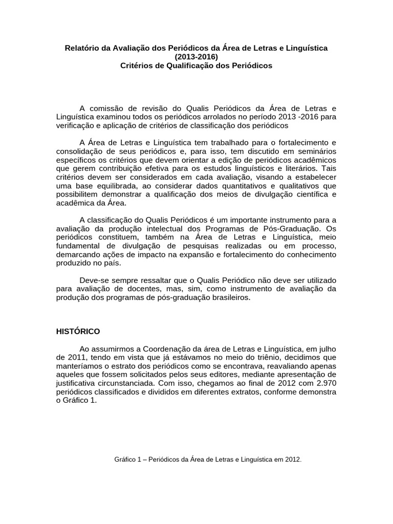 Relatório Qualis - LL - 2016 | PDF