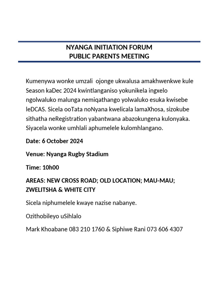 Nyanga Initiation Forum Public Parents Meeting | PDF