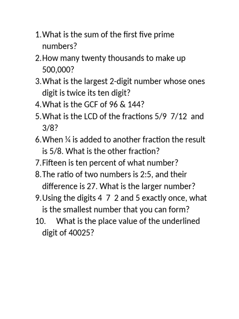 What Is The Sum of The First Five Prime Numbers | PDF