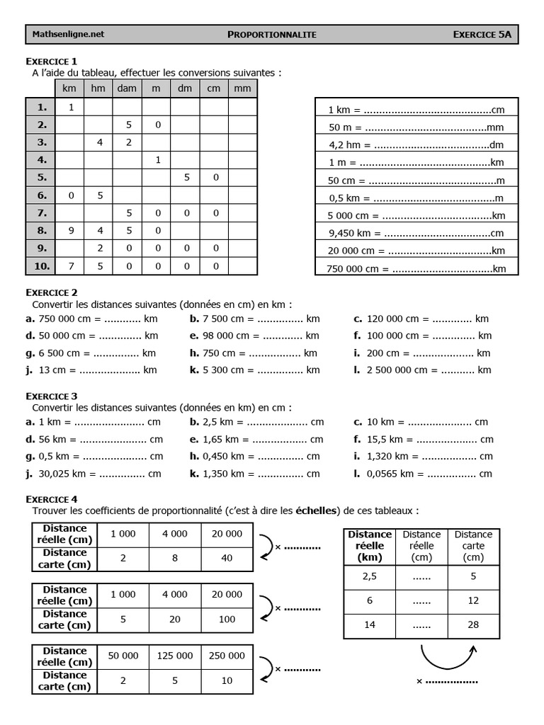 Chap 11 - Ex 5a - Conversions - Calculs D'échelles - CORRIGE | PDF