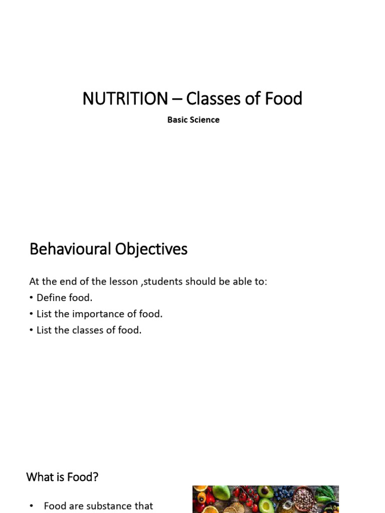 Nutrition Classes of Food: Basic Science | PDF