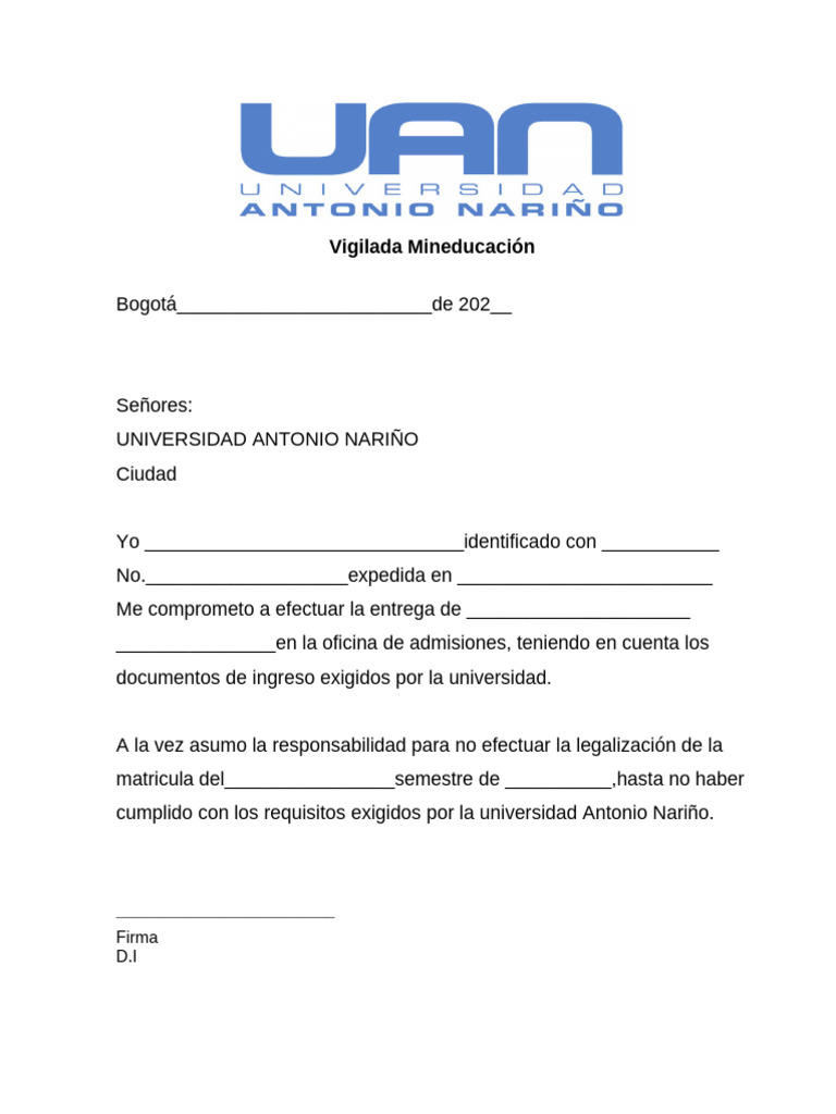 Carta Compromiso Cuando No Hay Diploma | PDF