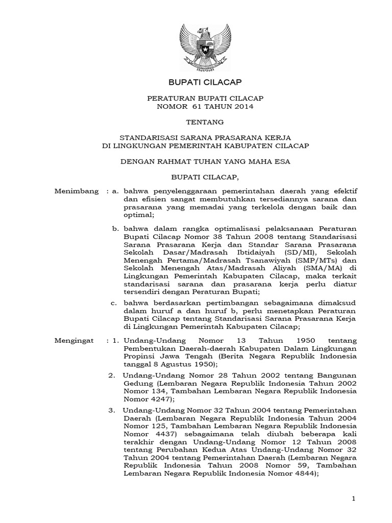 Perbup NO 61 TAHUN 2014 Tentang Sarpras | PDF