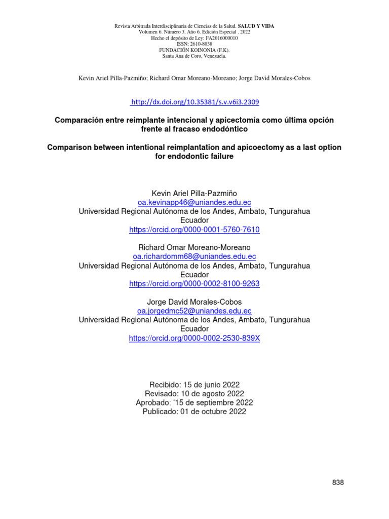 Comparacion Entre Reimplante Intencional | PDF | Ramas de Odontología ...