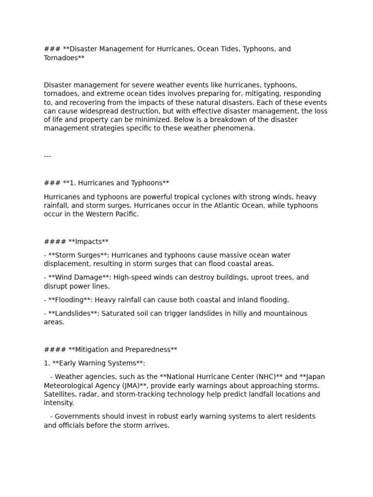 Disaster Management for Hurricanes | PDF