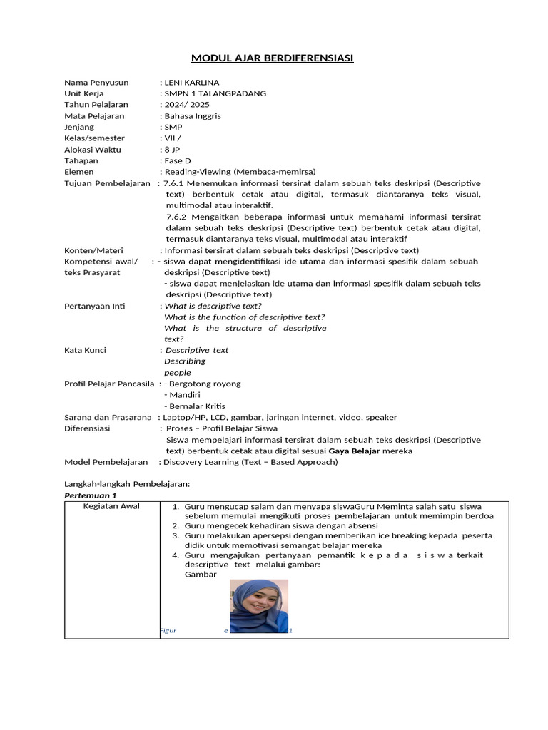 RPP Describing Peope Leni | PDF