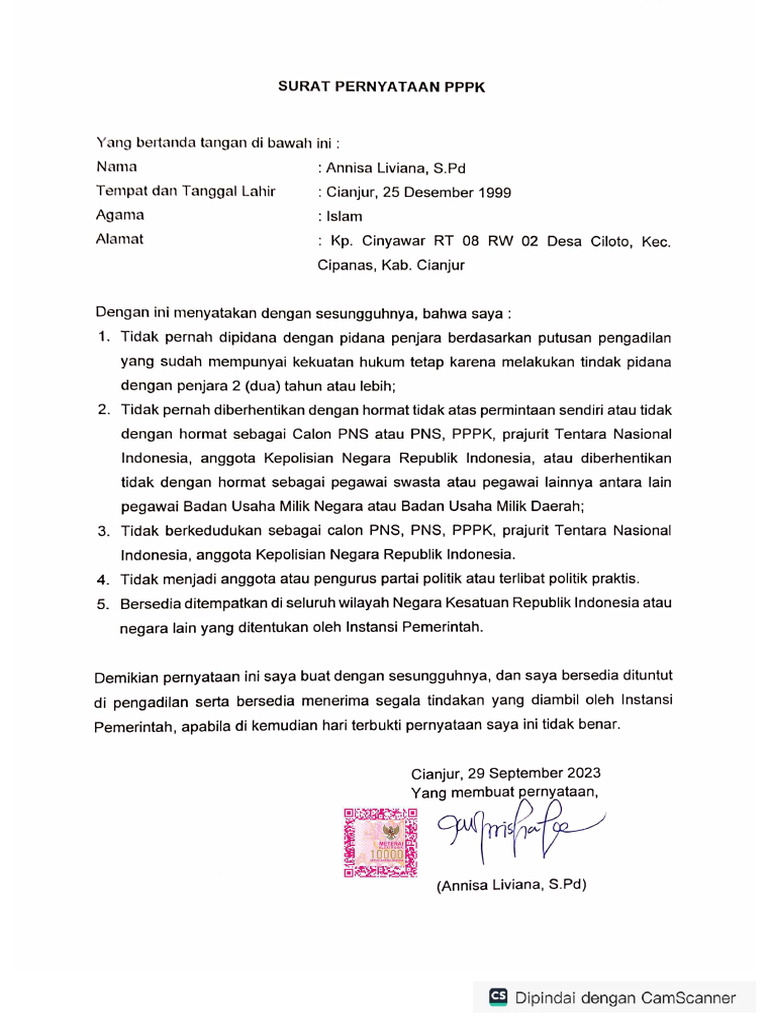 Surat Pernyataan E-Materai | PDF