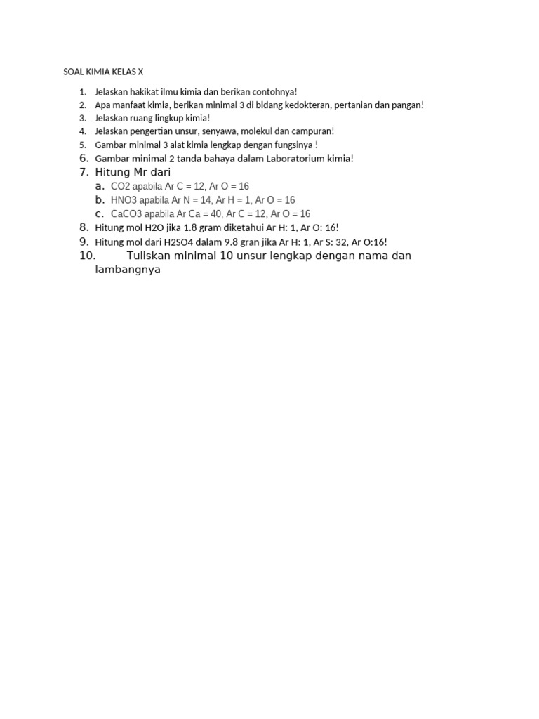 Soal Kimia Kelas X Ganjil | PDF