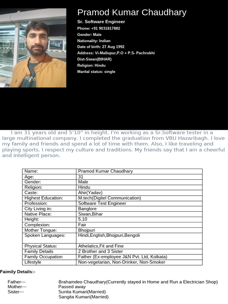 Pramod Kumar Biodata | PDF