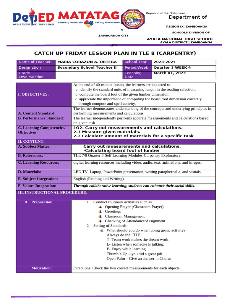 Q3 - TLE 8 - Carpentry - Week 4 | PDF