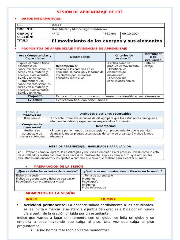 4° Ses Cyt Movimiento y Sus Elementos | PDF