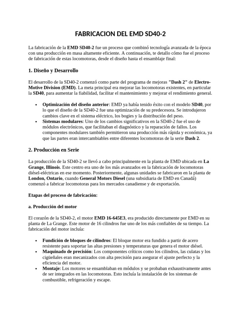 Fabricacion Del Emd Sd40 | PDF