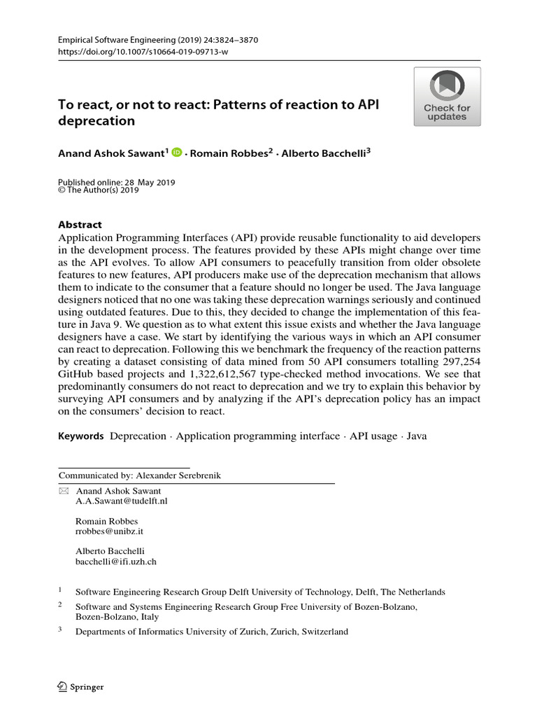 To React, or Not To React: Patterns of Reaction To API Deprecation | PDF