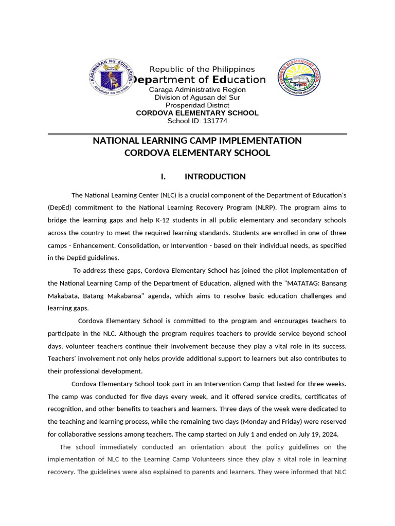 Narrative Report Yuni NLC | PDF | Teachers | Learning