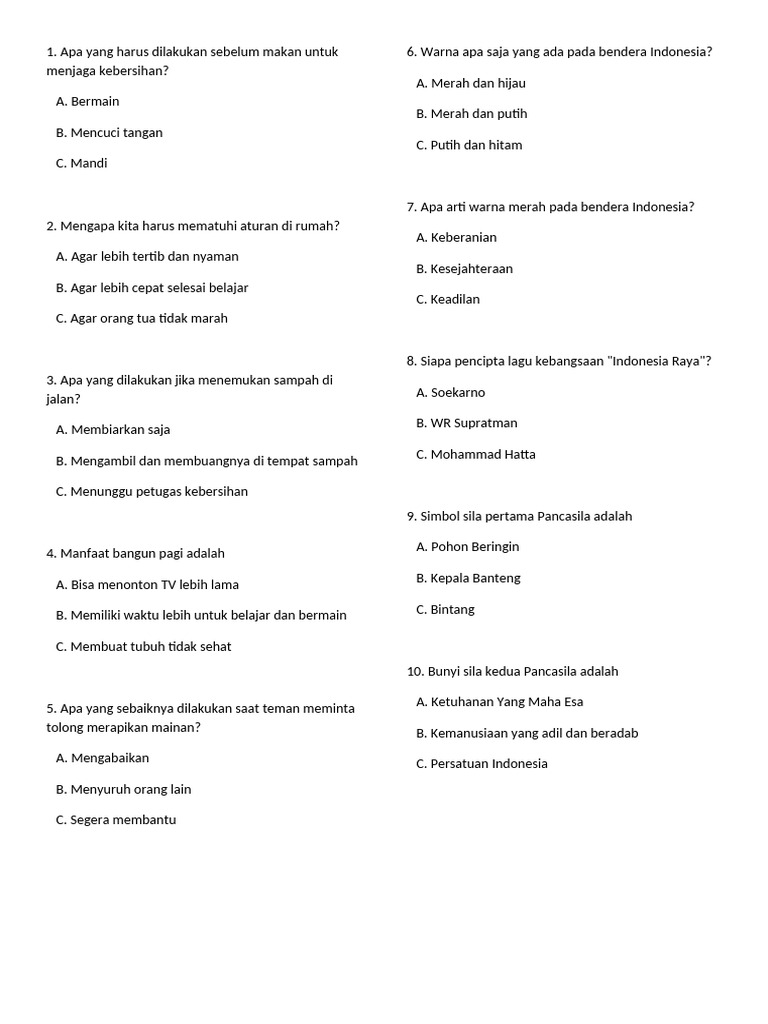 Soal PKN Kelas 1 (BAB 2 Dan 3) | PDF