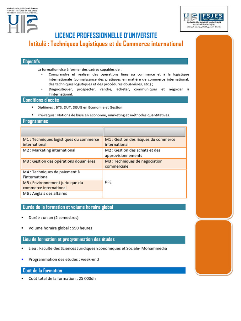 LICENCE PROFESSIONNELLE DUNIVERSITE Techniques Logistiques Et de Commerce International 1 | PDF