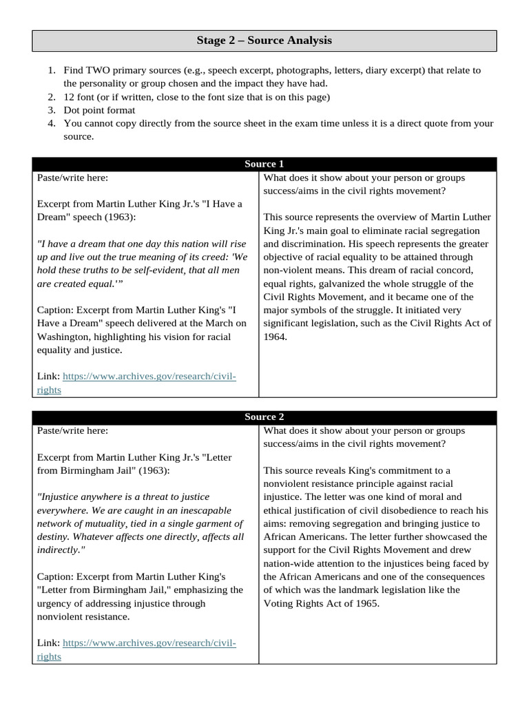 Source Analysis Year 10 Civil Rights | PDF