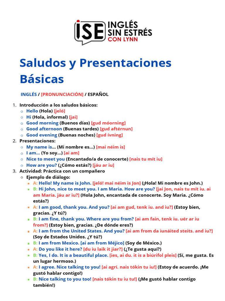 Saludos y Presentaciones Básicas | PDF | Artes del Lenguaje y Comunicación