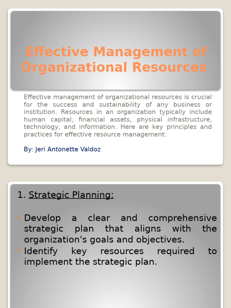 Effective Management of Resources | PDF | Strategic Planning ...