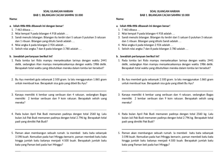 SOAL MTK Kls 4 | PDF