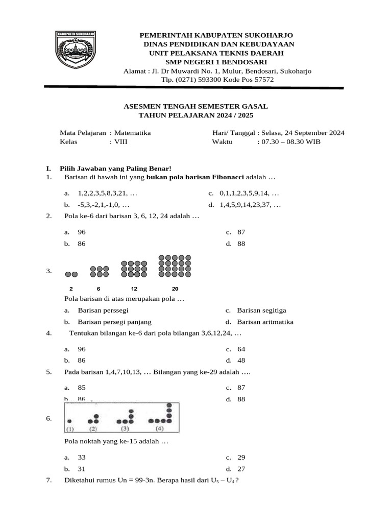 Ats Kelas 8 2024-2025 - Matematika | PDF