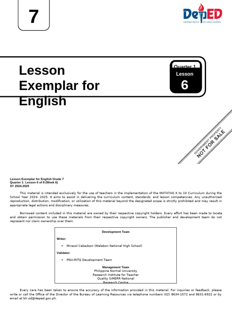 Q1 - LE - English 7 - Lesson 6 - Week 6 Matatag | PDF