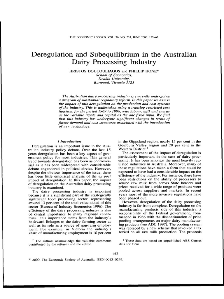 Doucouliagos, H. and Hone, P. (2000) Deregulation and Subequilibrium in ...