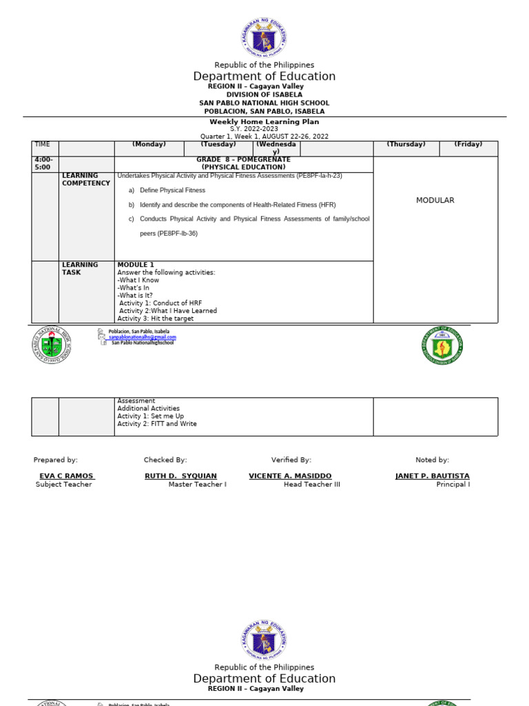 WEEKLY LEARNING PLAN GRADE 8 | PDF