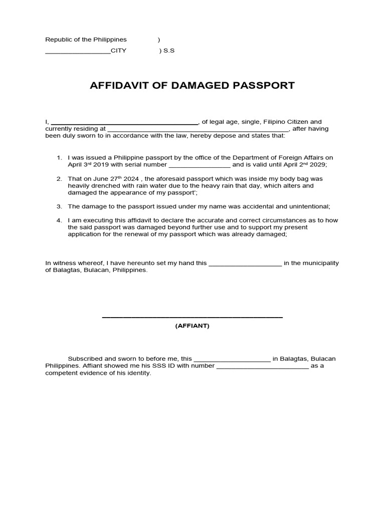Affidavit of Damaged Passport | PDF