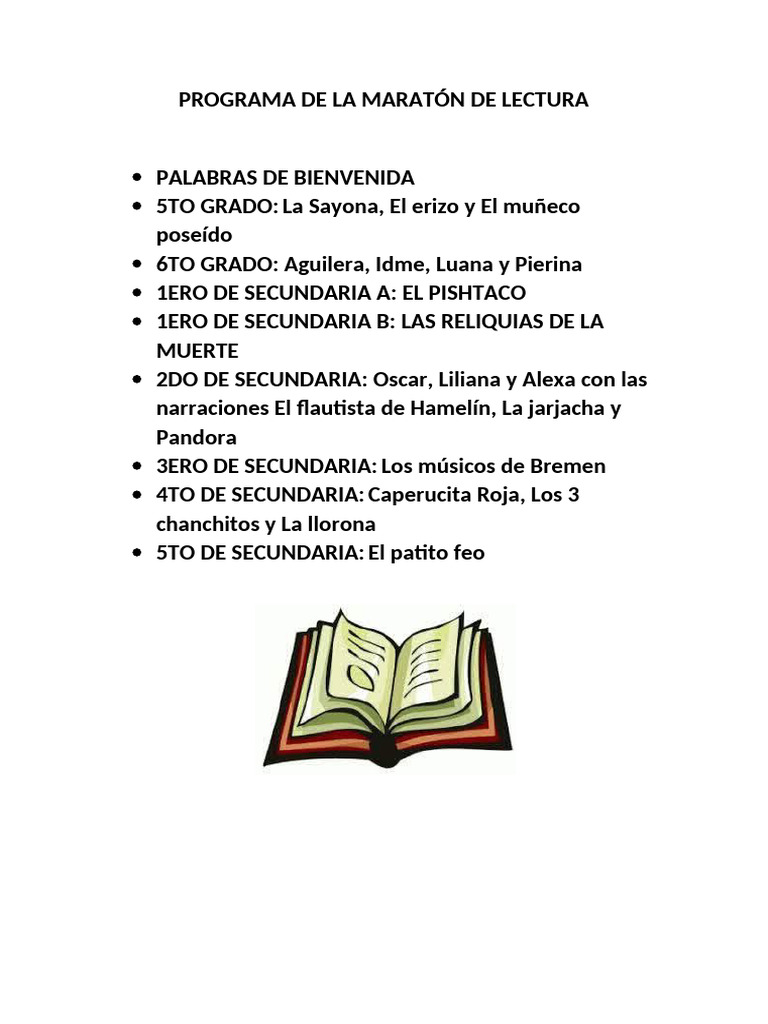 PROGRAMA DE LA MARATÓN DE LECTURA | PDF