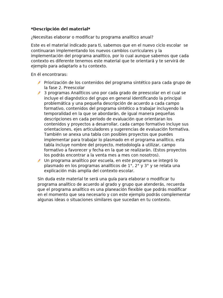 Descripci N Del Material | PDF