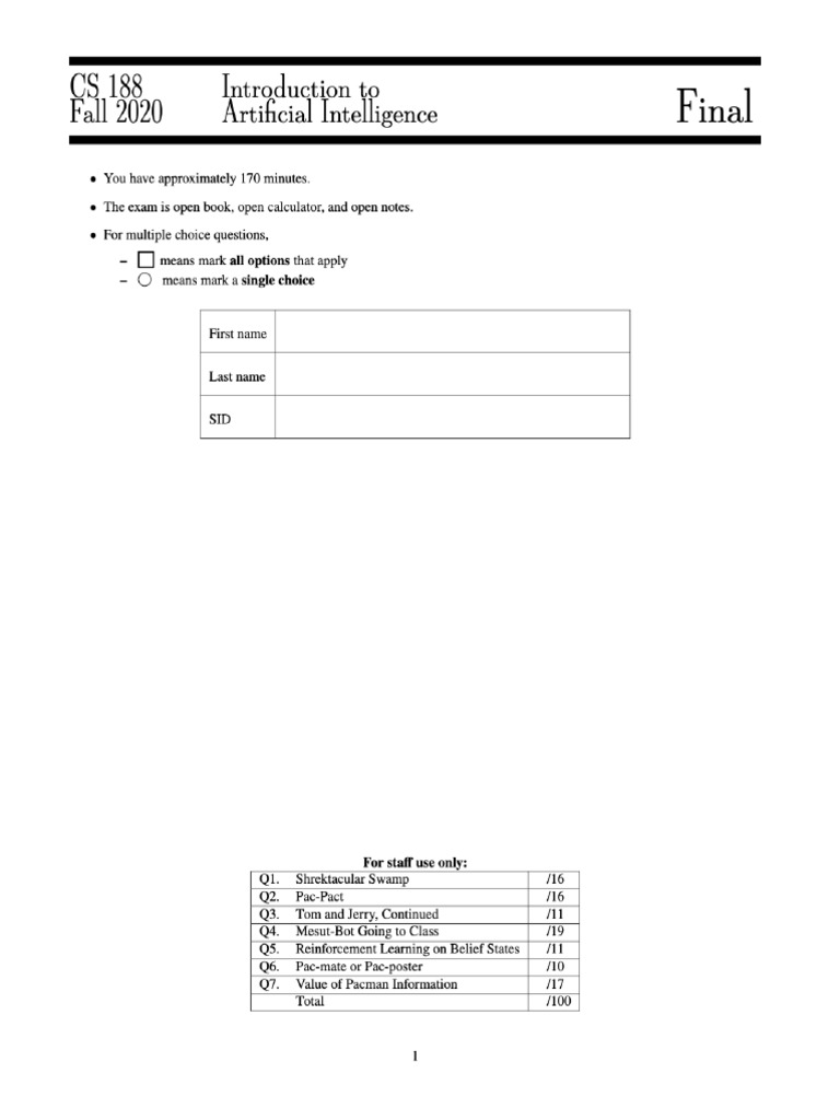 cs188 Fa20 F Sol | PDF