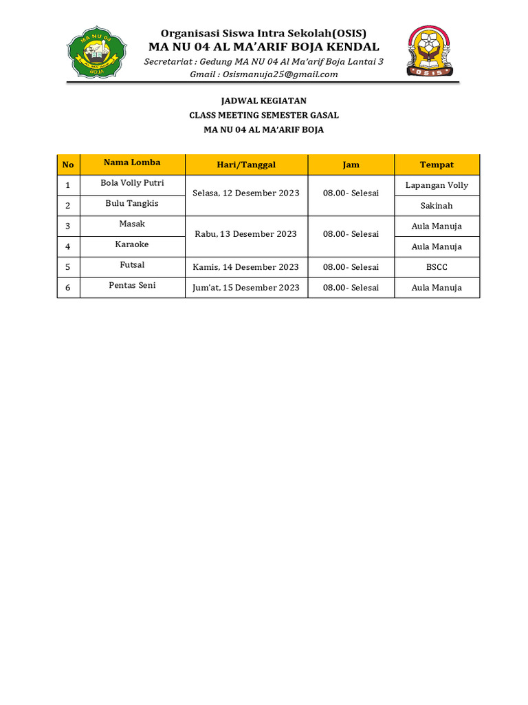 Rundown Dan Teknis Classmeeting | PDF