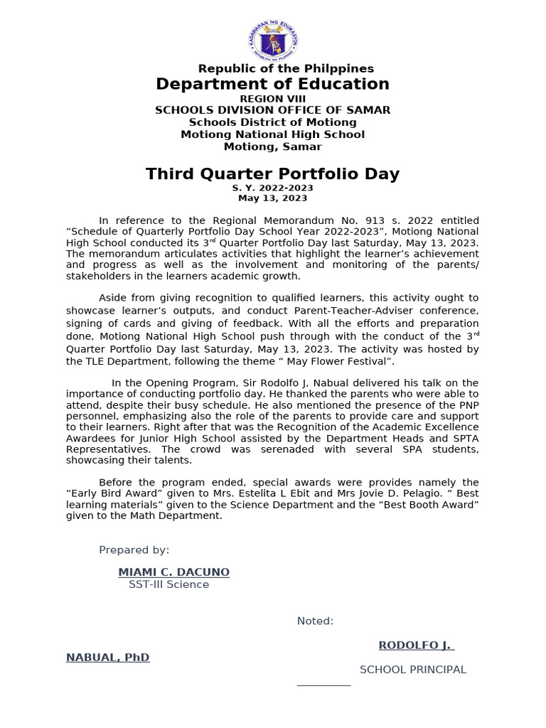 Narrative Report - Portfolio Day | PDF