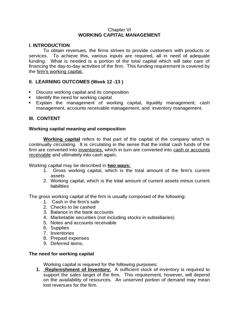 Module TM Chapter VI Working Capital MGT | PDF
