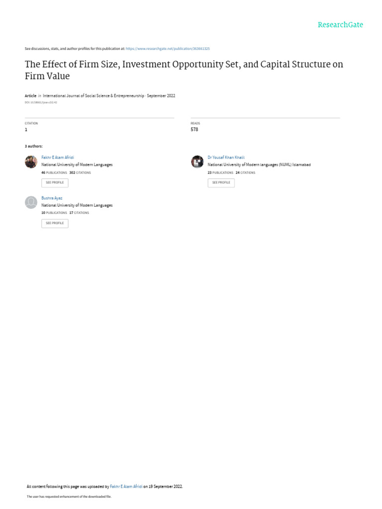 The Effect of Firm Size, Investment Opportunity Set, and Capital Structure On Firm Value | PDF