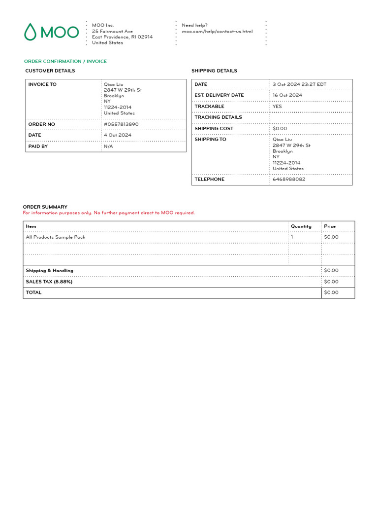 Order Confirmation / Invoice | PDF