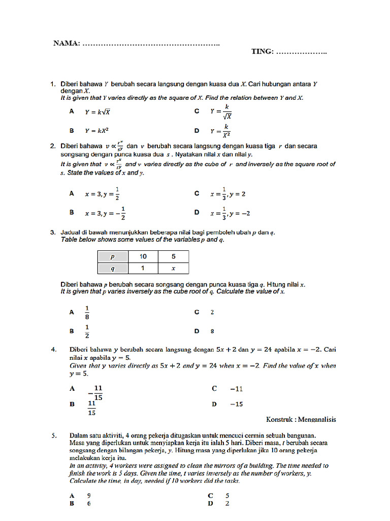 Pentaksiran Maths F5 2024 | PDF