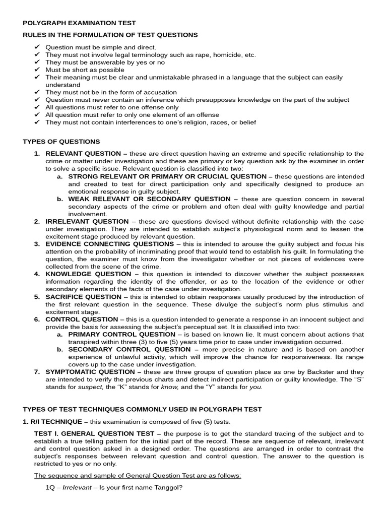 POLYGRAPH EXAMINATION TEST Midterm 1st Discussion | PDF | Polygraph ...