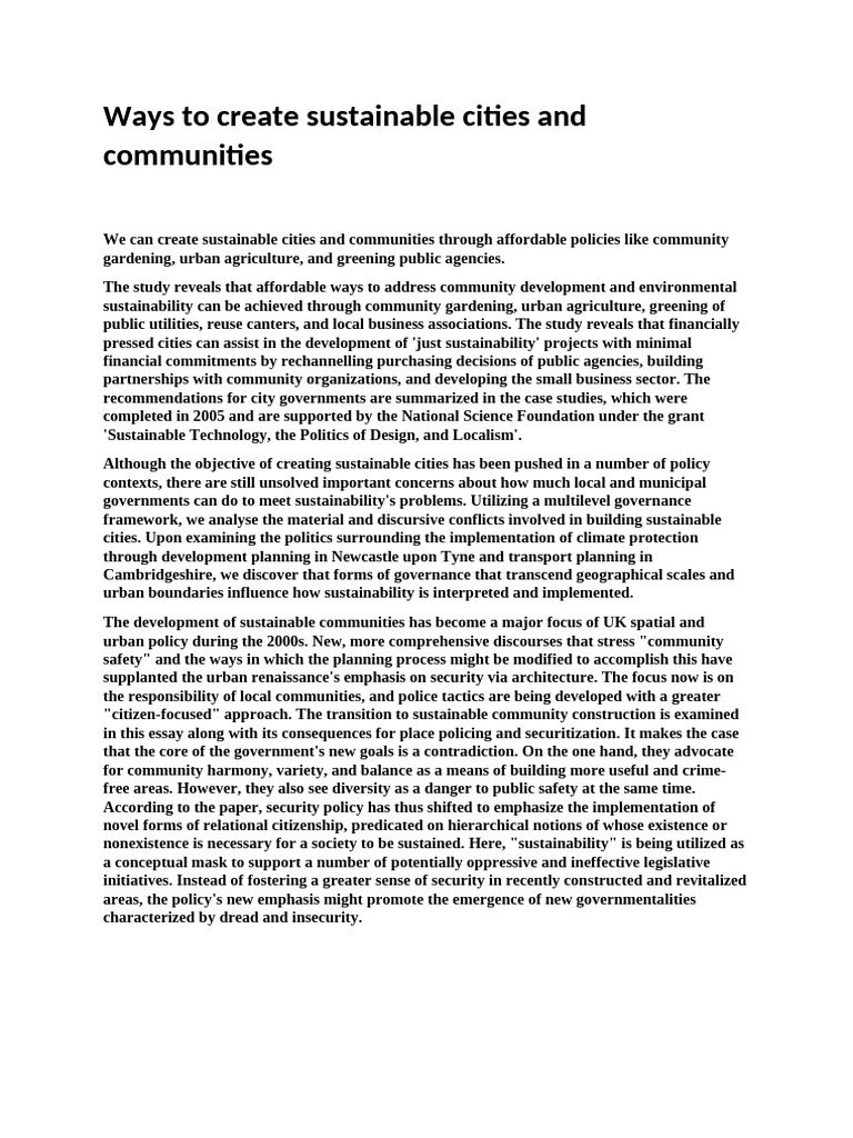 Ways To Create Sustainable Cities and Communities | PDF ...